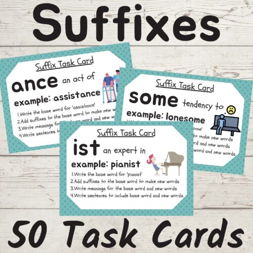 Suffixes Worksheets Word Cards Task Cards & Anchor Chart Posters Value ...