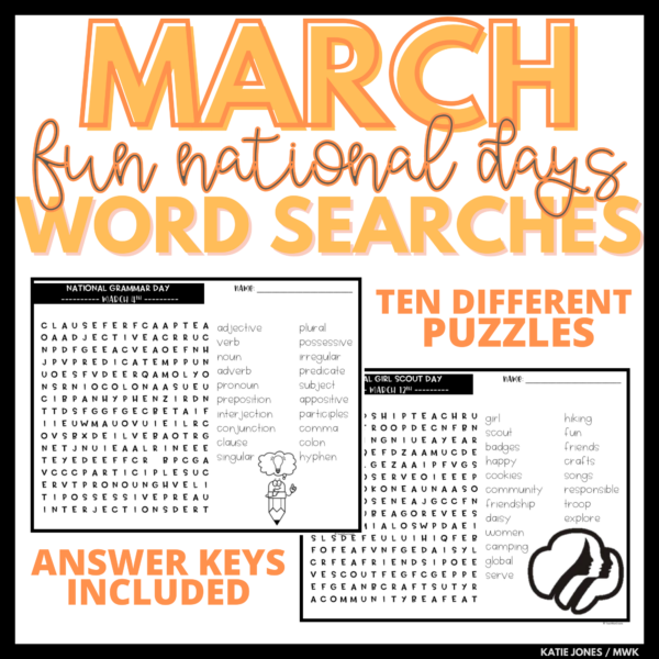 March Word Search Puzzles | Made By Teachers