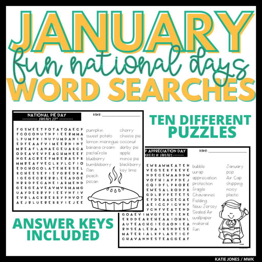 January Word Search Puzzles | Made By Teachers
