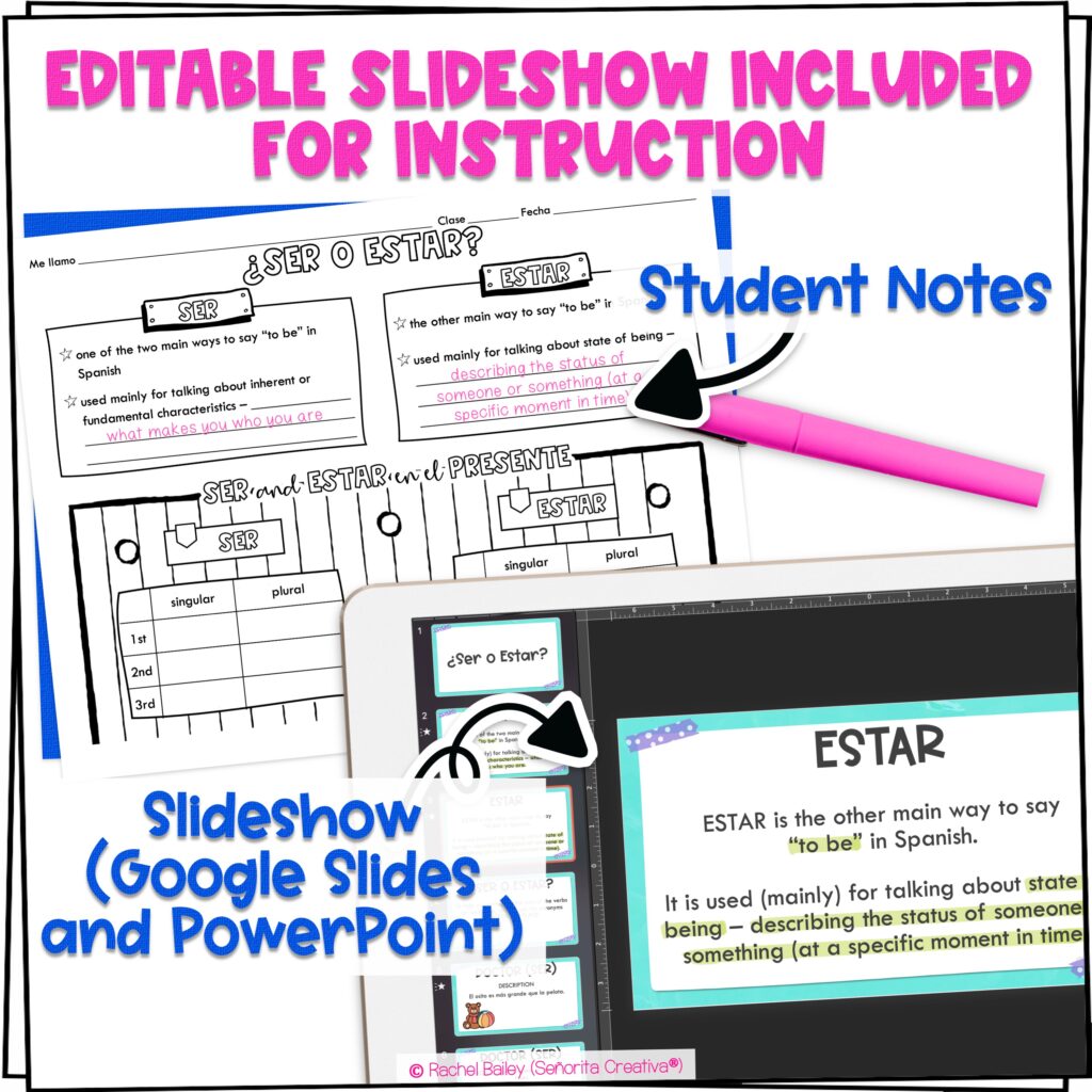 Spanish Ser and Estar Guided Notes and Slideshow | Made By Teachers