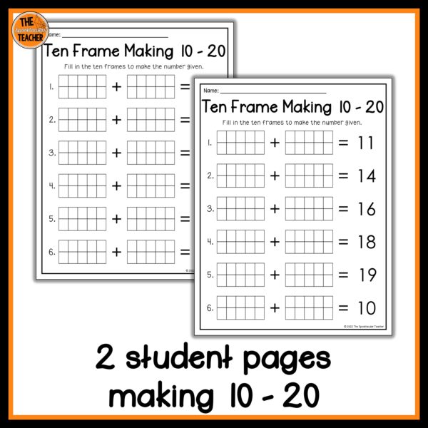 Ten Frame Addition Worksheets Making 10 up to 20 | Made By Teachers