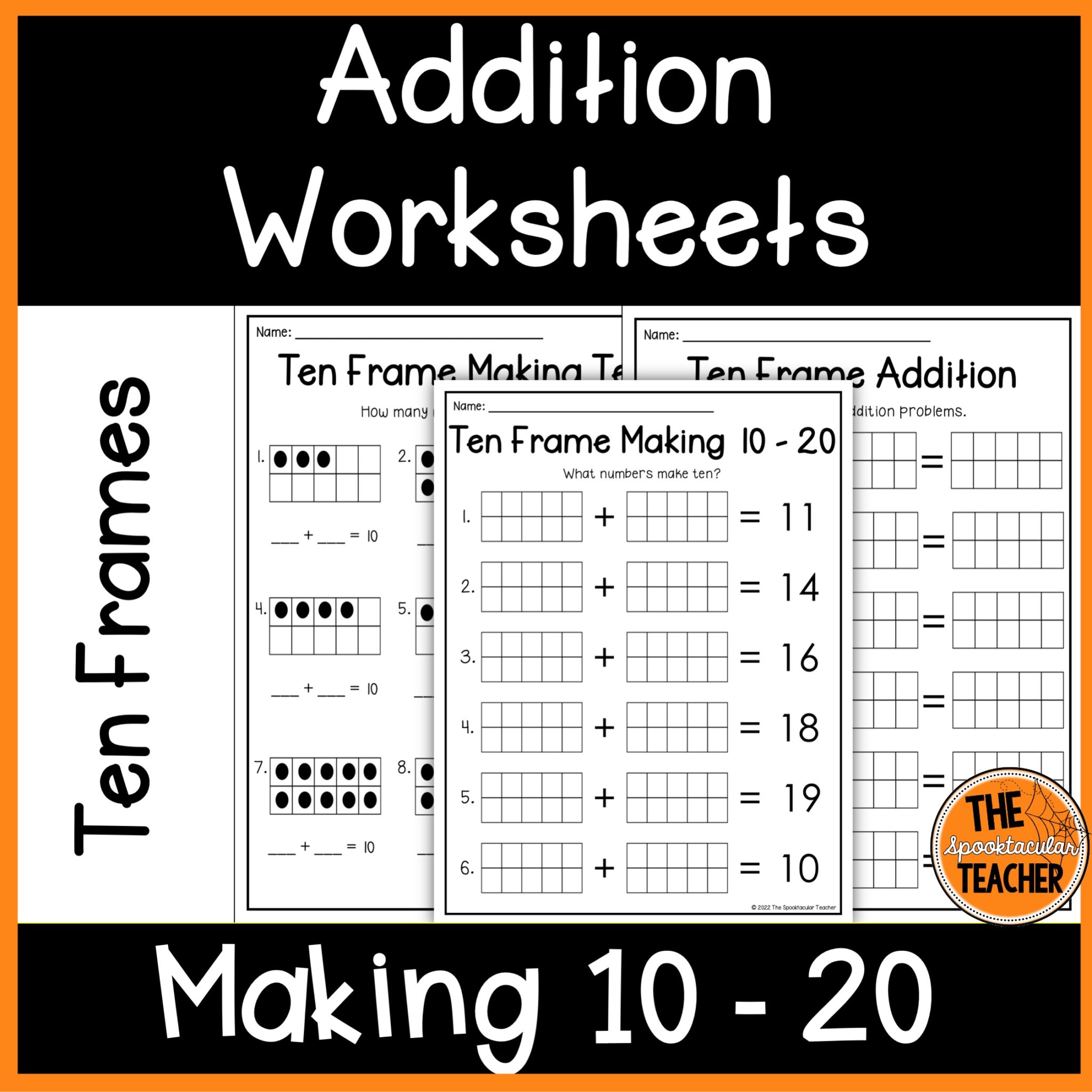 Ten Frame Addition Worksheets Making 10 up to 20 | Made By Teachers