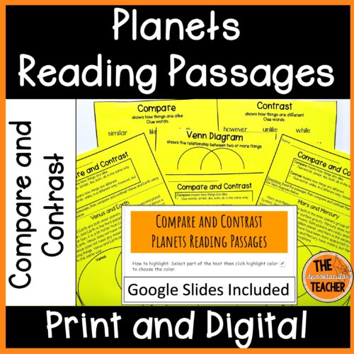 Planets Reading Comprehension Passages Compare And Contrast Print And