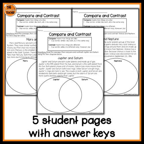 Planets Reading Comprehension Passages Compare and Contrast Print and ...