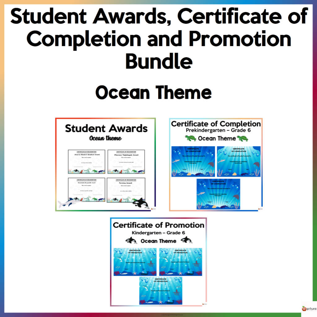 End of Year Awards, Certificate of Completion and Promotion Ocean Theme ...