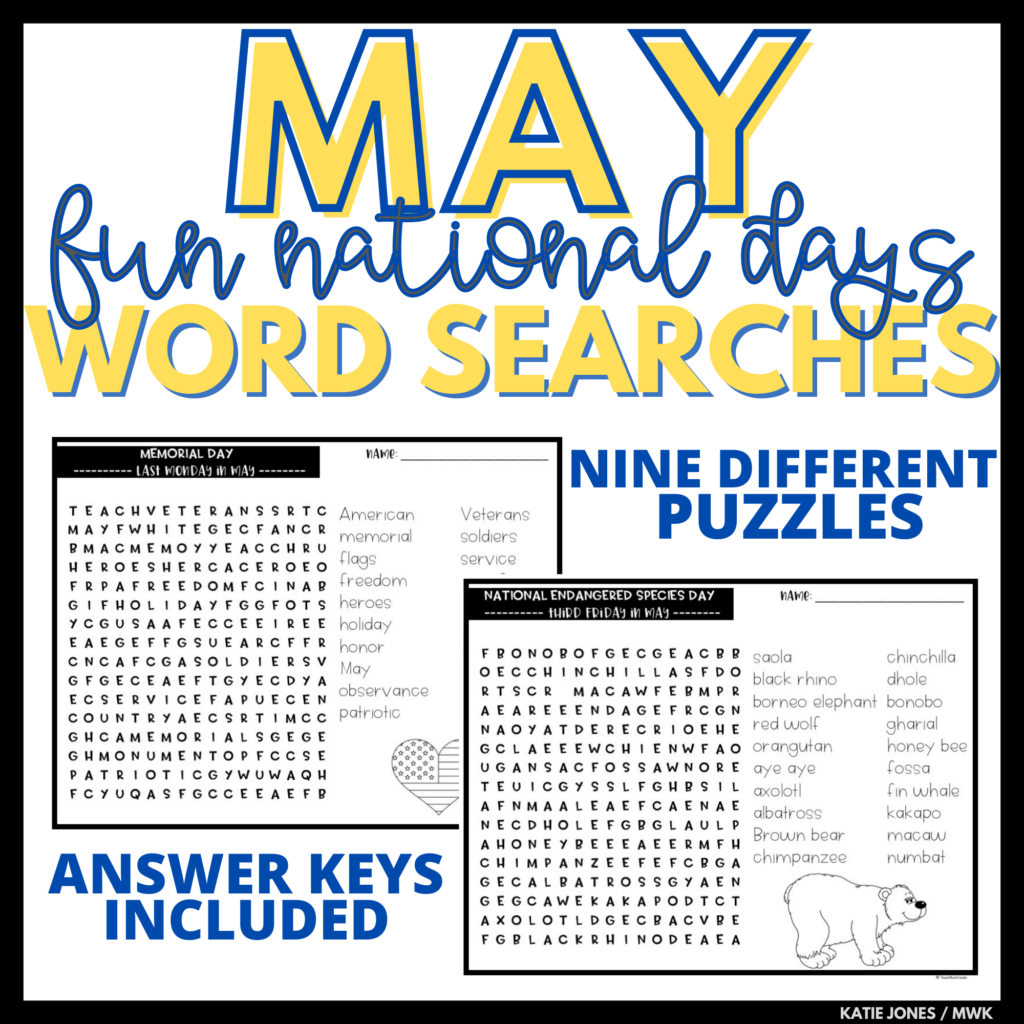 May Word Search Puzzles | Made By Teachers