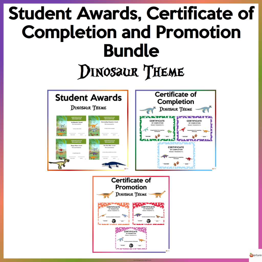 End of Year Awards, Certificate of Completion & Promotion Dinosaur ...