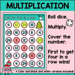 Christmas Math Activity Game Four in a Row Multiplication Center | Made ...