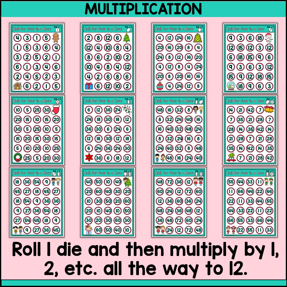 Christmas Math Activity Game Four in a Row Multiplication Center | Made ...