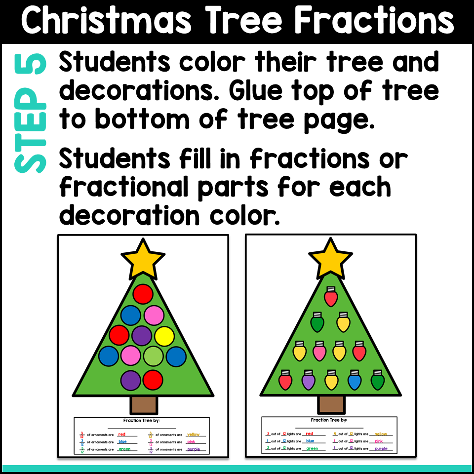 Christmas Tree Fractions Holiday Math Craft Activity for Fractional ...