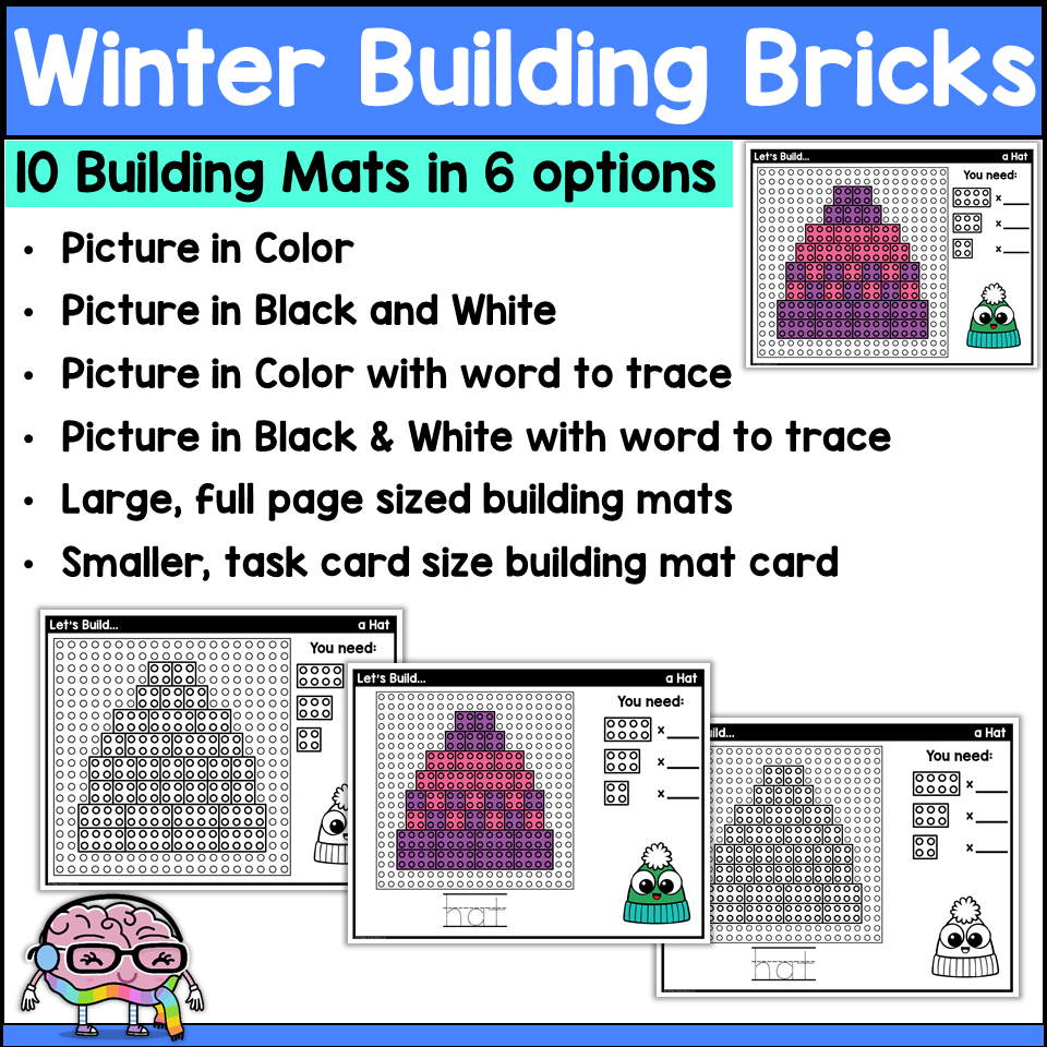 Let's Build - Winter Building Brick Block Mats Fine Motor Center ...