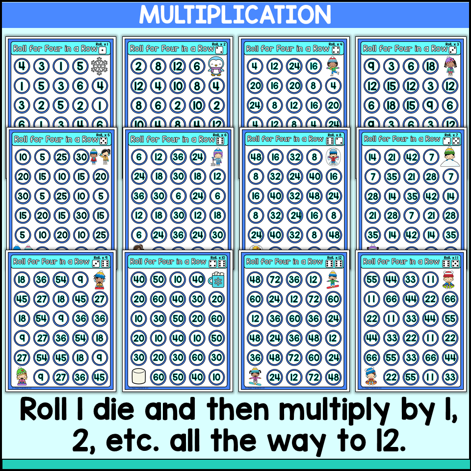 Winter Math Activity Game Four in a Row Multiplication Center | Made By ...