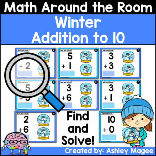 Winter Math Around the Room Activity Addition to 10 Task Cards Center ...