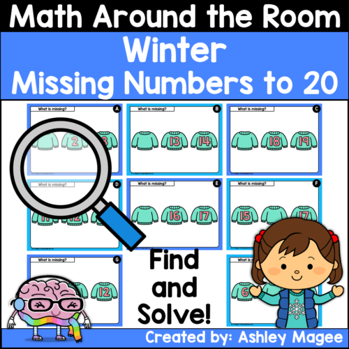 Winter Math Around the Room Missing Numbers to 20 Task Card Activity ...