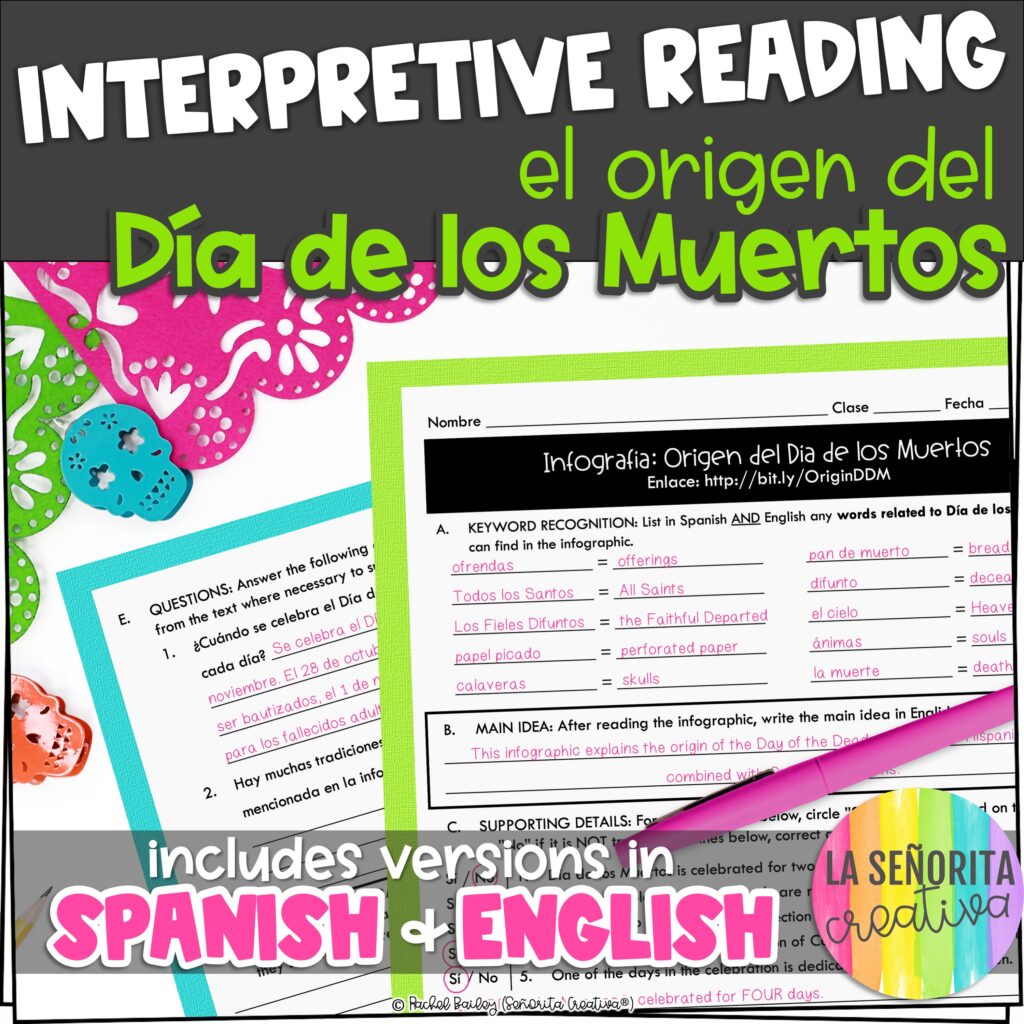 Spanish Día de los Muertos Reading Activity - Origin of Day of the Dead ...