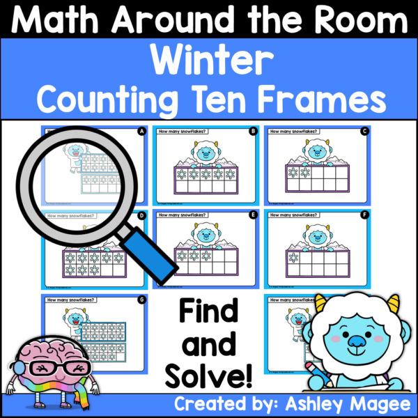 Winter Math Around the Room Ten Frames Printable Task Card Activity ...