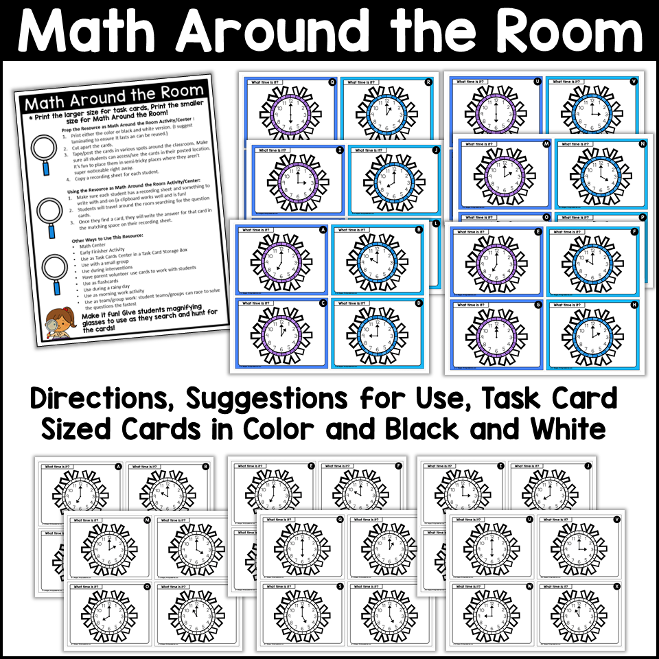 Winter Math Around the Room Time to the Hour Printable Task Card ...