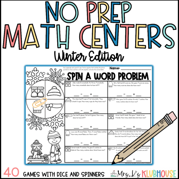 Winter NO PREP Math Centers for 1st Grade - 40 Individual and Partner ...