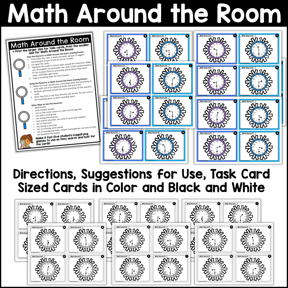 Winter Math Around the Room Time to Half Hour Print Task Card Activity ...