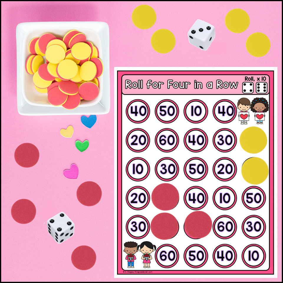 Valentine Math Activity Games Four in a Row Multiplication Center ...