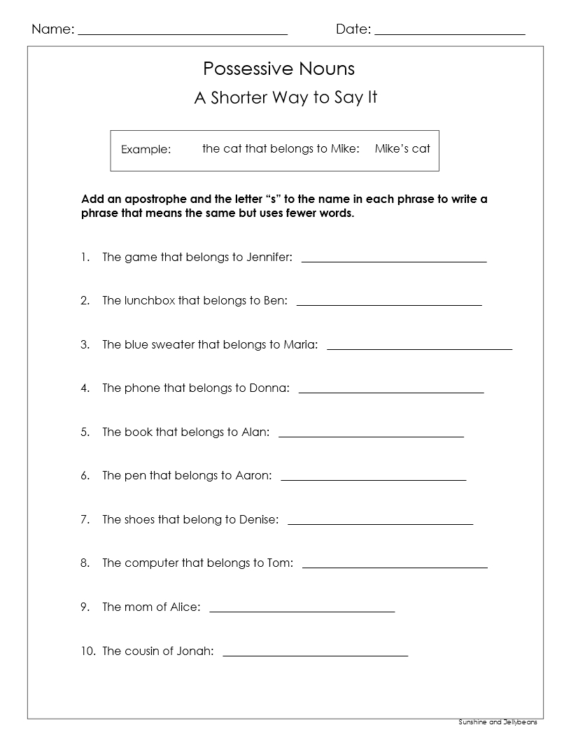 Possessive Nouns - Proper and Common Nouns - 4 worksheets - Grades 1-2 ...