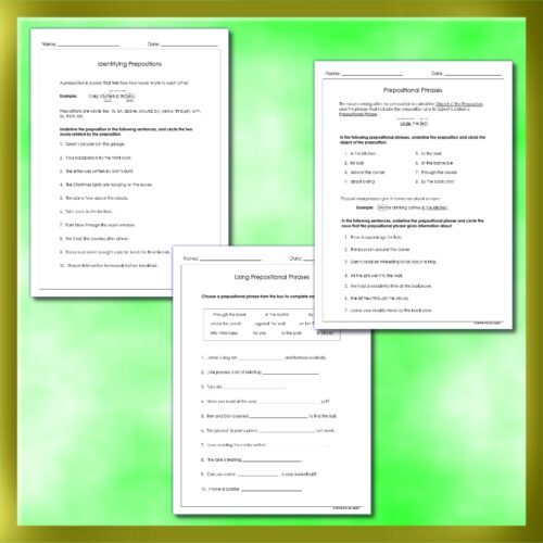 Practice with Prepositions / Prepositional Phrases - 3 worksheets ...