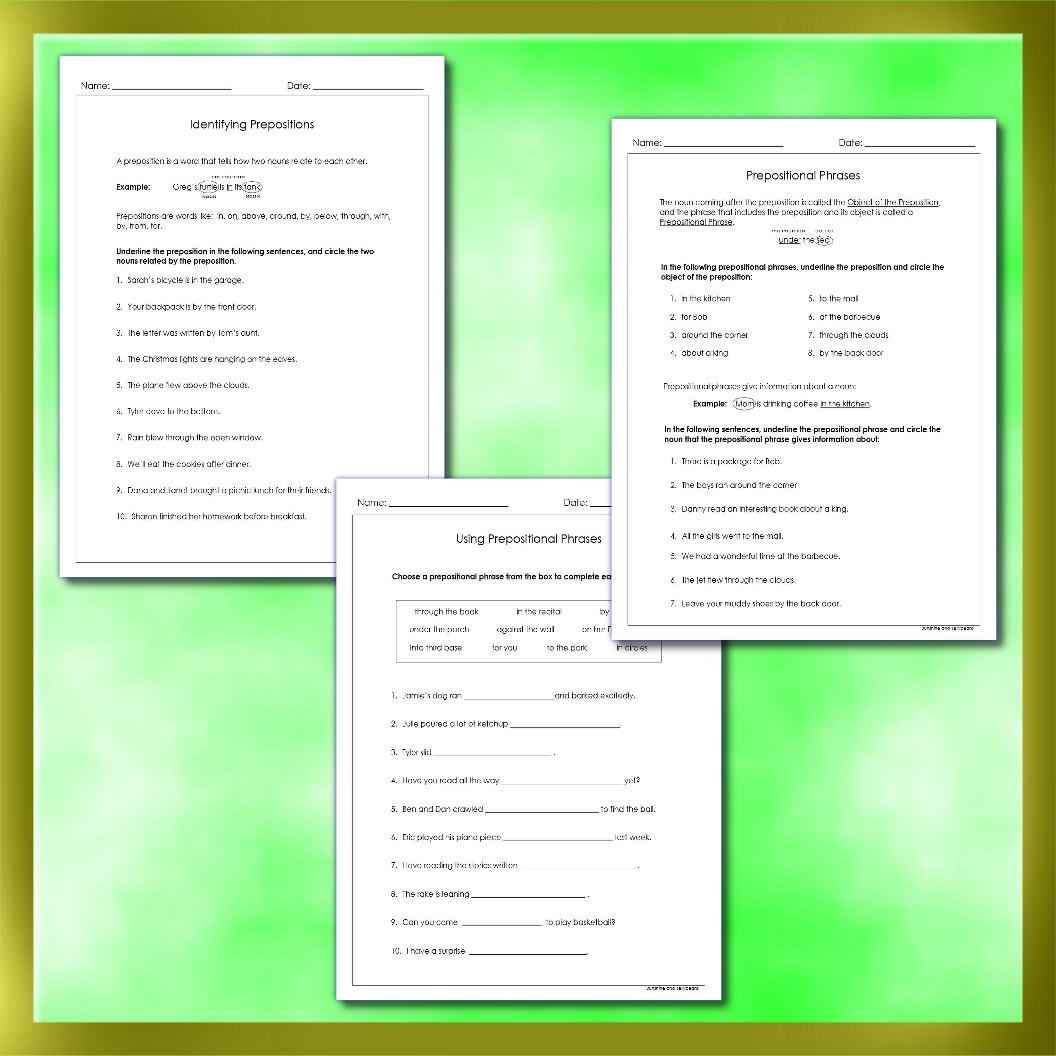 Practice with Prepositions / Prepositional Phrases - 3 worksheets ...