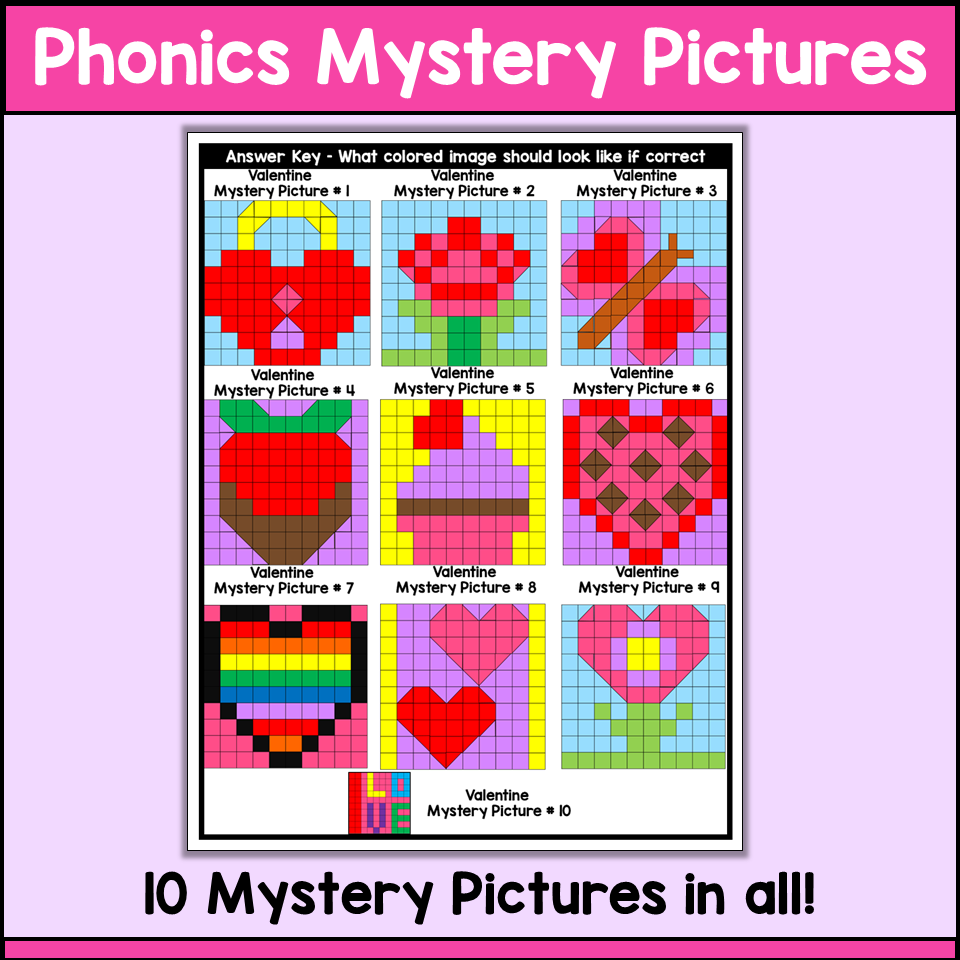 Valentine Phonics Mystery Pictures | Short and Long Vowels, Blends ...