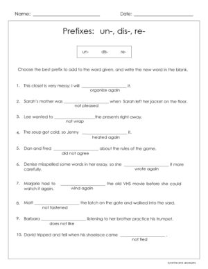 Prefixes: un- dis- re- / 3 worksheets - Grades 2-3 - practice / review ...