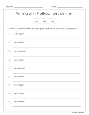 Prefixes: un- dis- re- / 3 worksheets - Grades 2-3 - practice / review ...