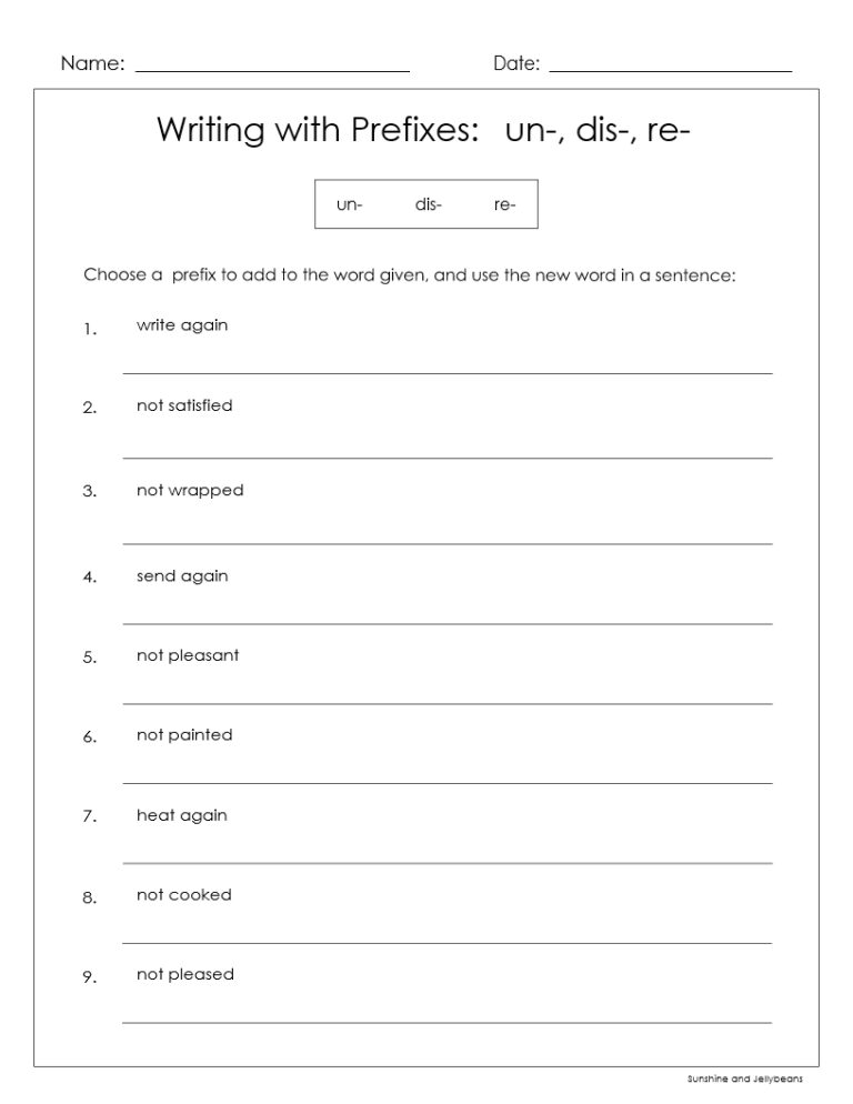 Prefixes: un- dis- re- / 3 worksheets - Grades 2-3 - practice / review ...