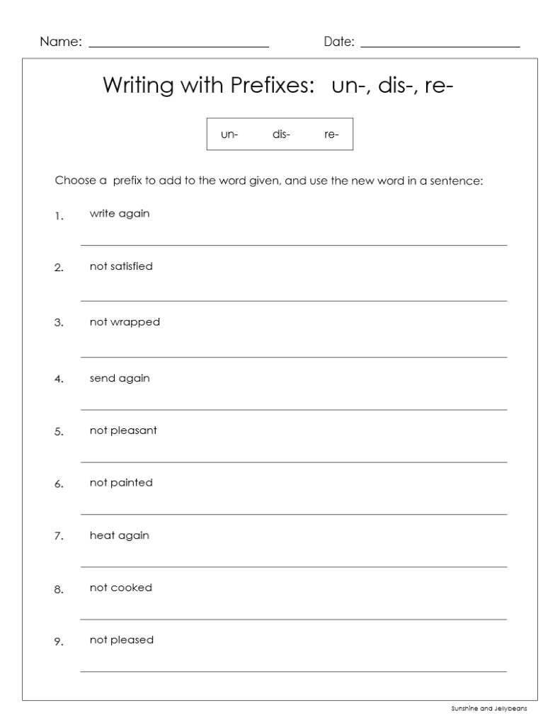 Prefixes: un- dis- re- / 3 worksheets - Grades 2-3 - practice / review ...