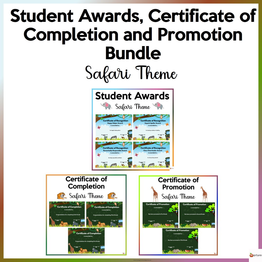 Student Awards Certificate of Completion and Promotion Safari Theme ...