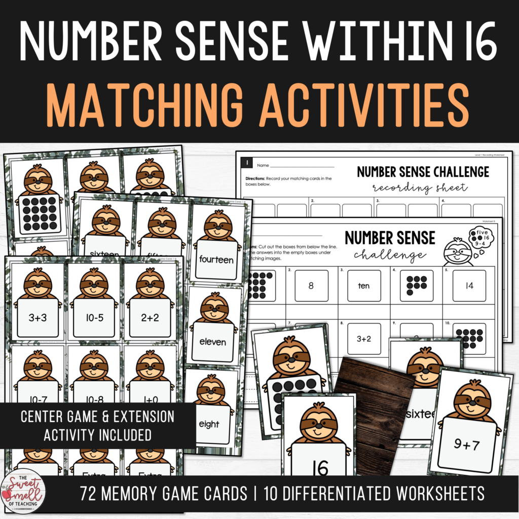 Number Sense Math Center Memory Match Game & Differentiated Worksheets ...