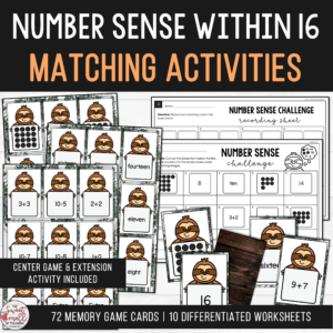 Number Sense Math Center Memory Match Game & Differentiated Worksheets ...