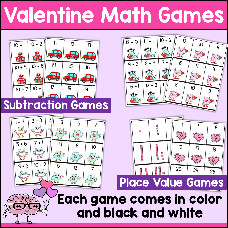 Valentine February Math Card Games: 13 Games for Addition, Time, & More ...