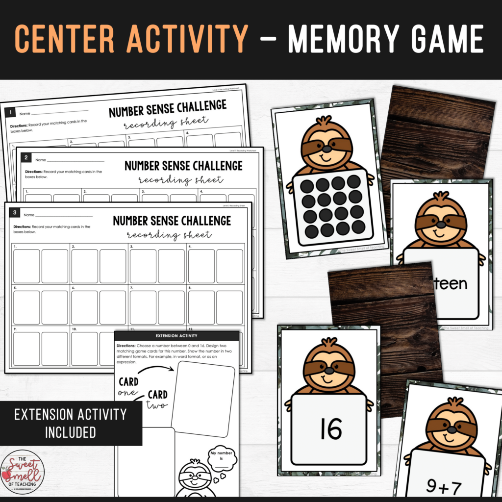 Number Sense Math Center Memory Match Game & Differentiated Worksheets ...