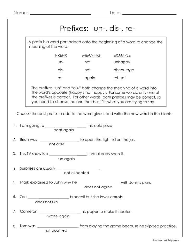 Prefixes: un- dis- re- / Grades 2-3 - practice/review - 4 worksheets ...