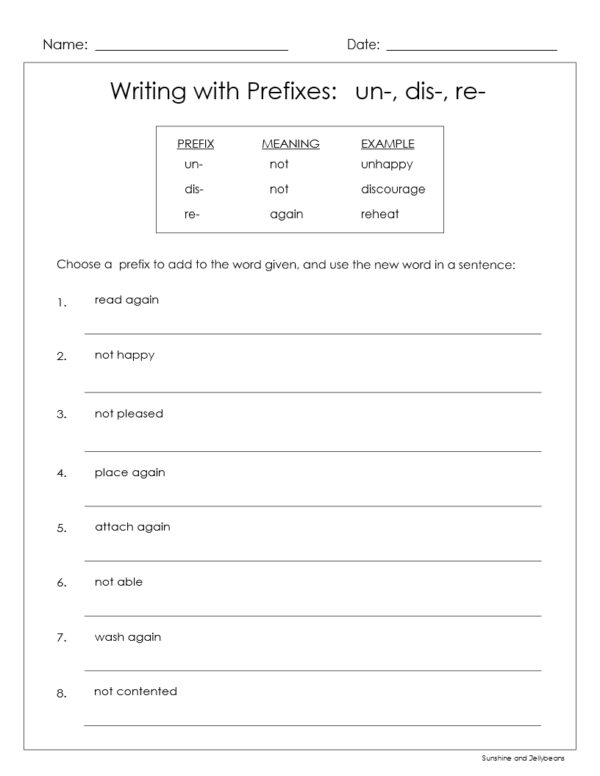 Prefixes: un- dis- re- / Grades 2-3 - practice/review - 4 worksheets ...