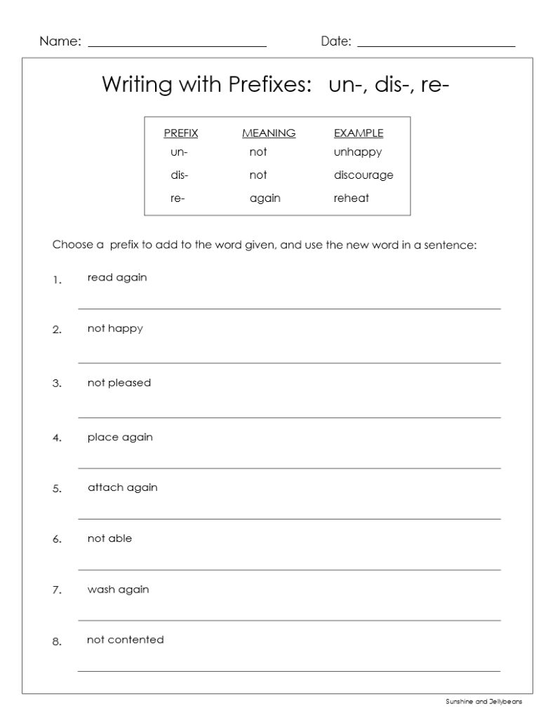 Prefixes: un- dis- re- / Grades 2-3 - practice/review - 4 worksheets ...