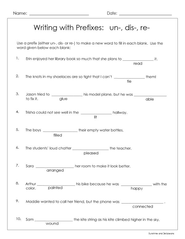 Prefixes: un- dis- re- / Grades 2-3 - practice/review - 4 worksheets ...