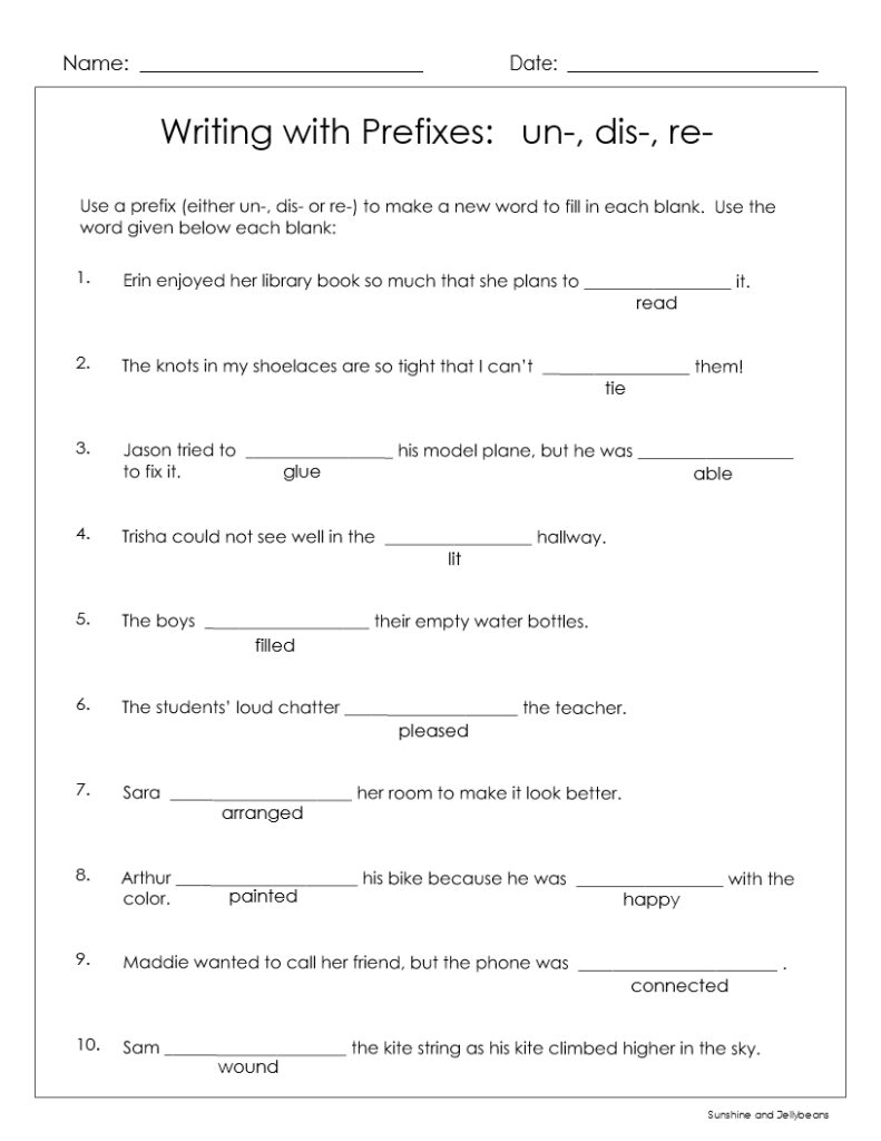 Prefixes: un- dis- re- / Grades 2-3 - practice/review - 4 worksheets ...