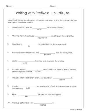 Prefixes: un- dis- re- / Grades 2-3 - practice/review - 4 worksheets ...