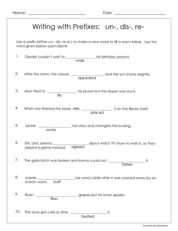 Prefixes: un- dis- re- / Grades 2-3 - practice/review - 4 worksheets ...