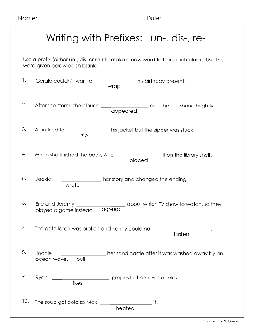 Prefixes: un- dis- re- / Grades 2-3 - practice/review - 4 worksheets ...