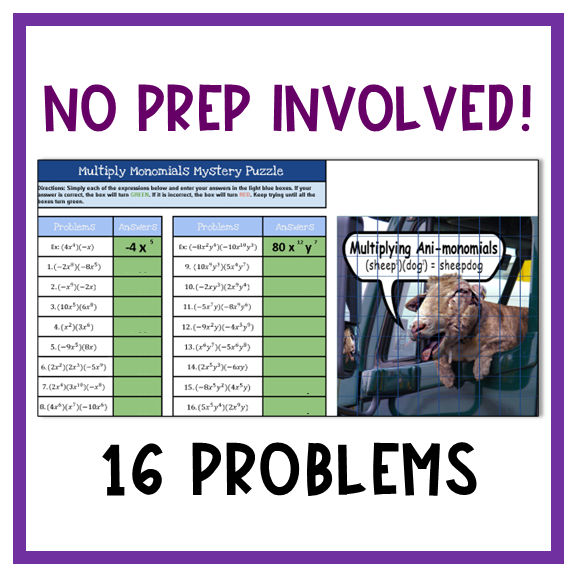 Laws of Exponents Multiplying Monomials Activity Digital Pixel Art ...