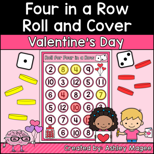 Valentine Four in a Row Addition Games Roll and Add | Made By Teachers