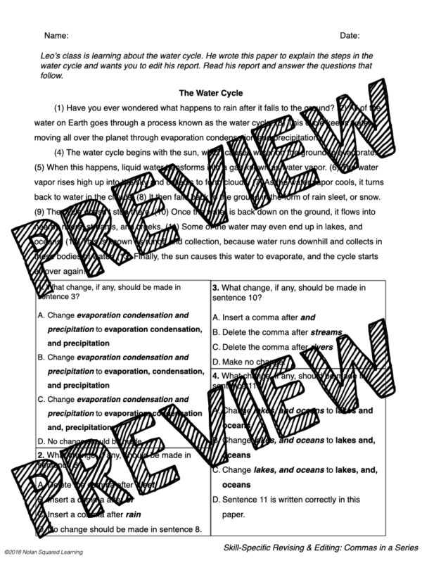 Commas in a Series: Skill-Specific Revising and Editing Passage | Made ...