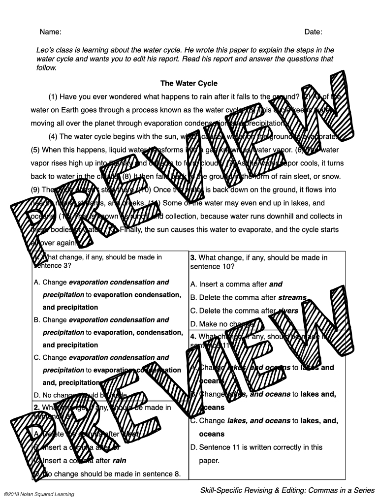 Commas in a Series: Skill-Specific Revising and Editing Passage | Made ...