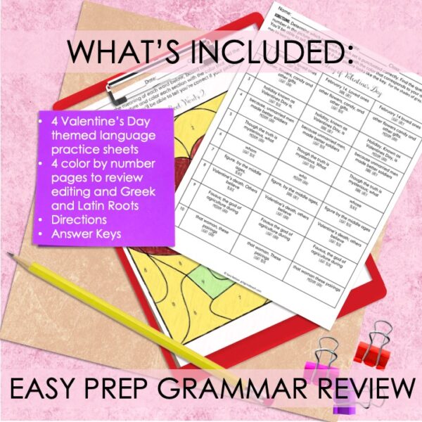 Valentine's Day Activities for Middle School Color By Number Language ...